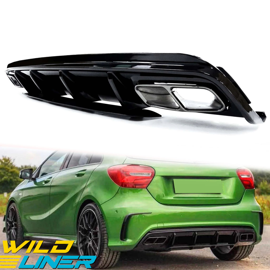 2016-2018 Mercedes W176 AMG - Black Diffuser, Exhaust Tips - WildLiner.com