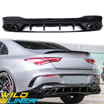 Gloss Black Rear Diffuser + Exhaust Tips for Mercedes CLA W118 C118 ...