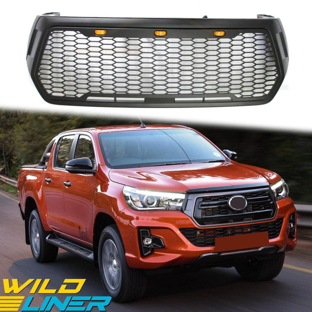 Matte Black Front Grill w/ LEDs - Toyota Hilux 2018 2019 - WildLiner.com