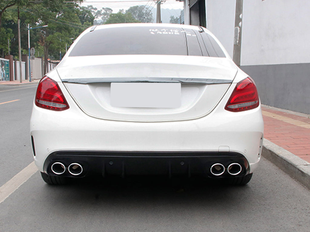 C43 Style Rear Diffuser +Chrome Exhaust Muffler Tips for Mercedes Benz ...