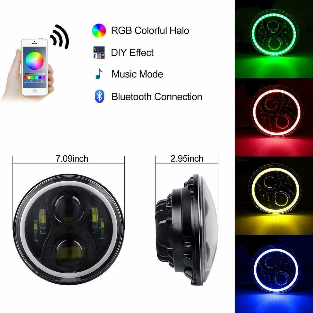7" LED Headlights RGB - Toyota Landcruiser HZJ75 78 79 Series ...