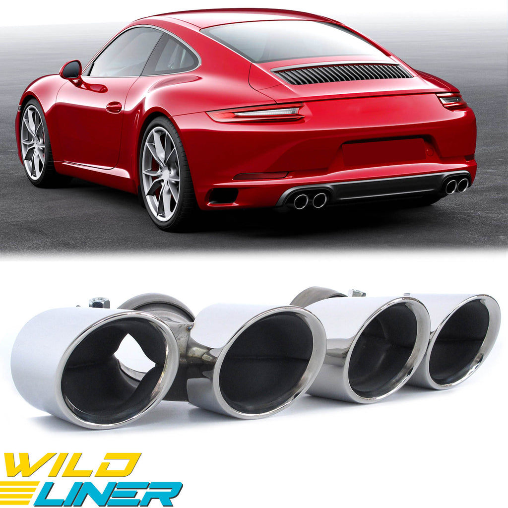 Chrome Exhaust Tips - Porsche 911 Carrera 991.2 NON-PSE - WildLiner.com