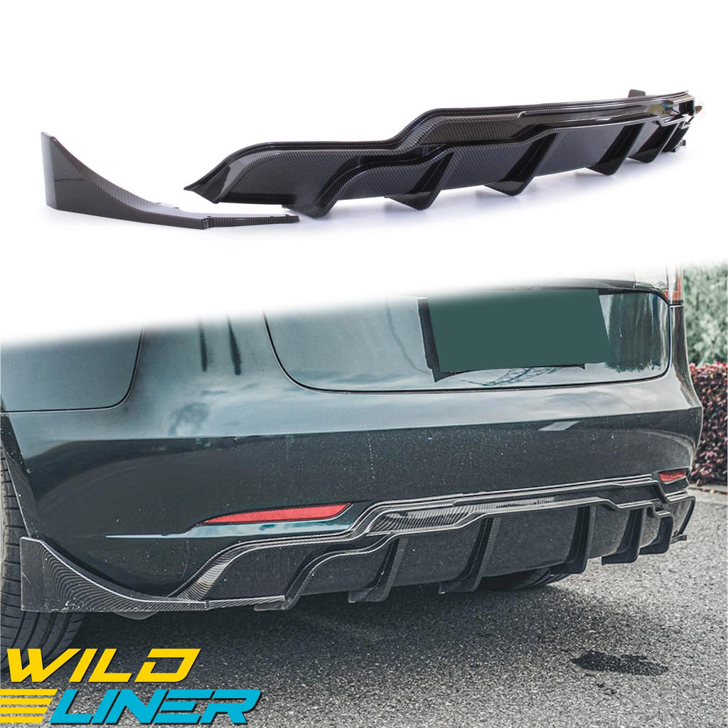 Tesla Model 3 - Rear Diffuser & Side Canards Carbon Fiber Look ...